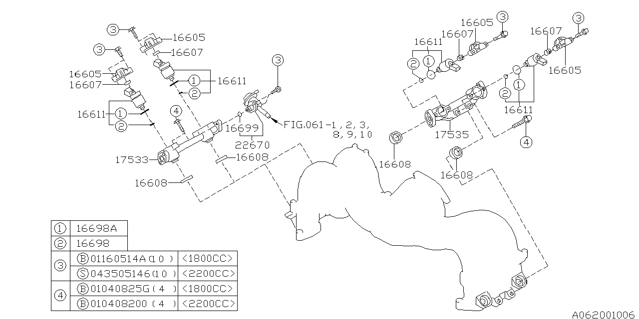 16611AA181 Genuine Subaru INJECTOR Sub Assembly