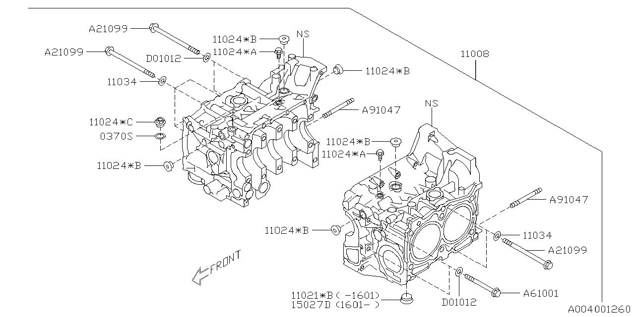 11008AB360 Genuine Subaru Cylinder Block Set