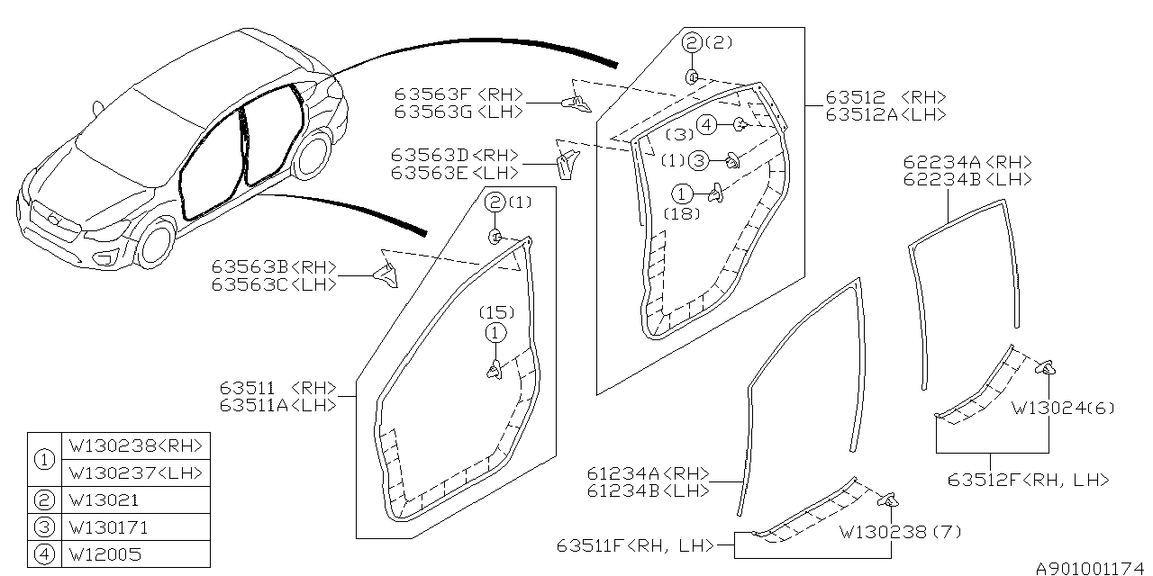 63512FJ011 - Genuine Subaru WEATHERSTRIP DOOR REAR WLH