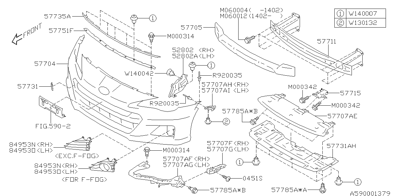 57707CA001 - Genuine Subaru BRACKET FRONT BUMPER CORNER REAR