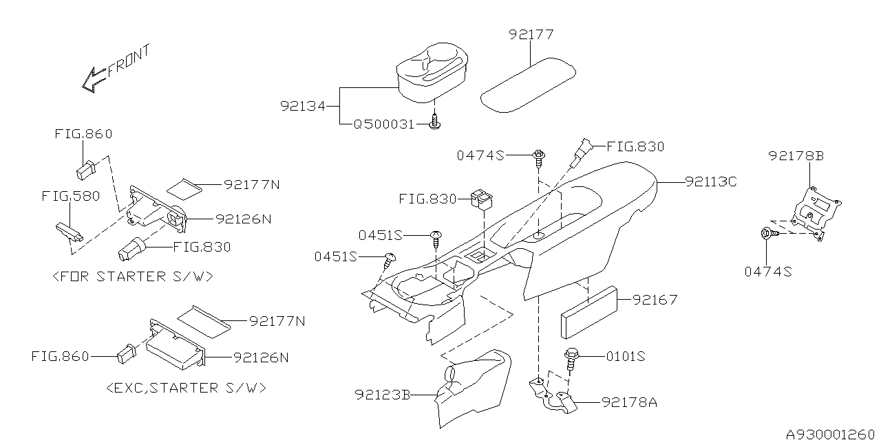 92113CA130 - Genuine Subaru CONSOLE BOX COMPLETE LHD