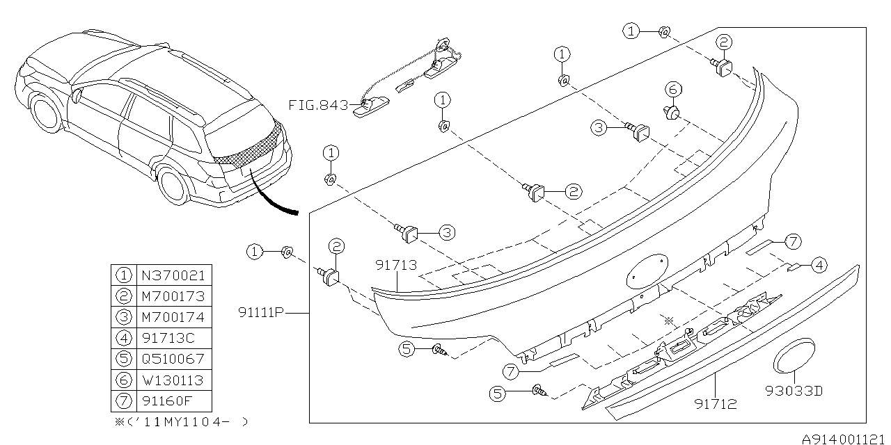 91111AJ16AU3 - Genuine Subaru GARNISH MOLDING