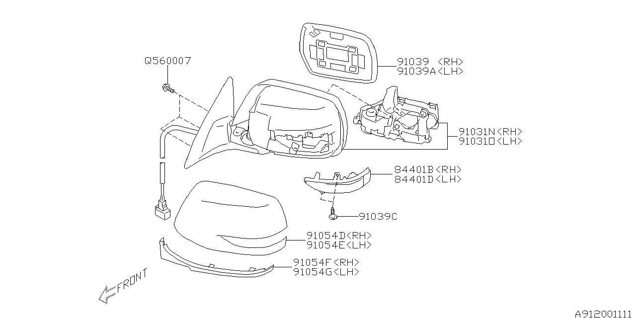 91036AJ02C - Genuine Subaru PB001099 DOOR MIRROR UNIT