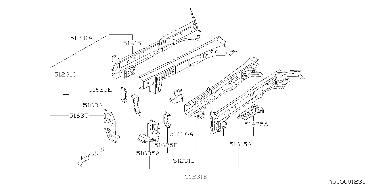 51620AJ39A9P - Genuine Subaru FRAME COMPLETE SIDE FRONT LEFT