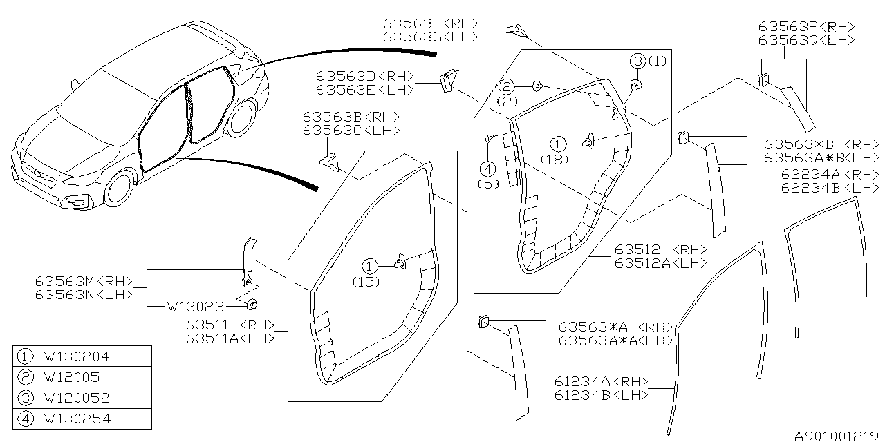63527FL01A - Genuine Subaru GLASSRUN DOOR FRONT LEFT