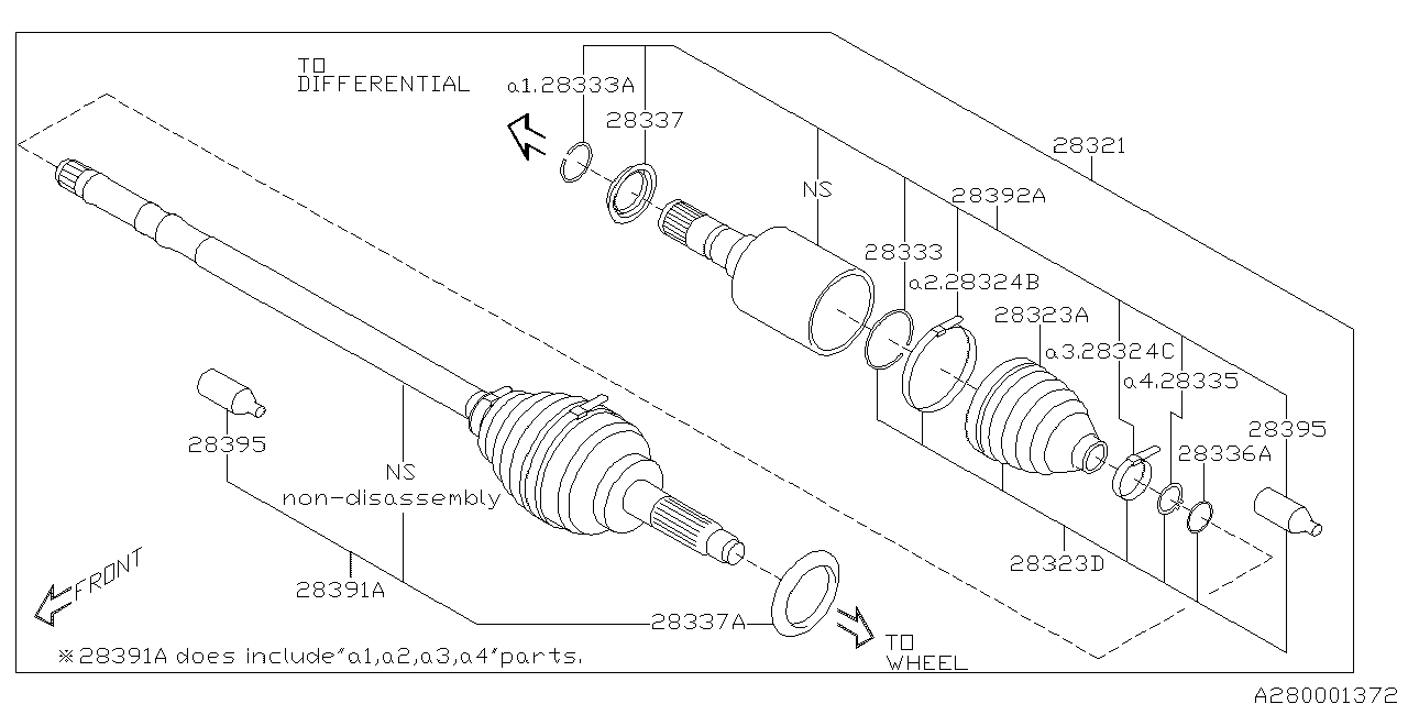 28321FL010 - Genuine Subaru DRIVE SHAFT ASSY FRONT