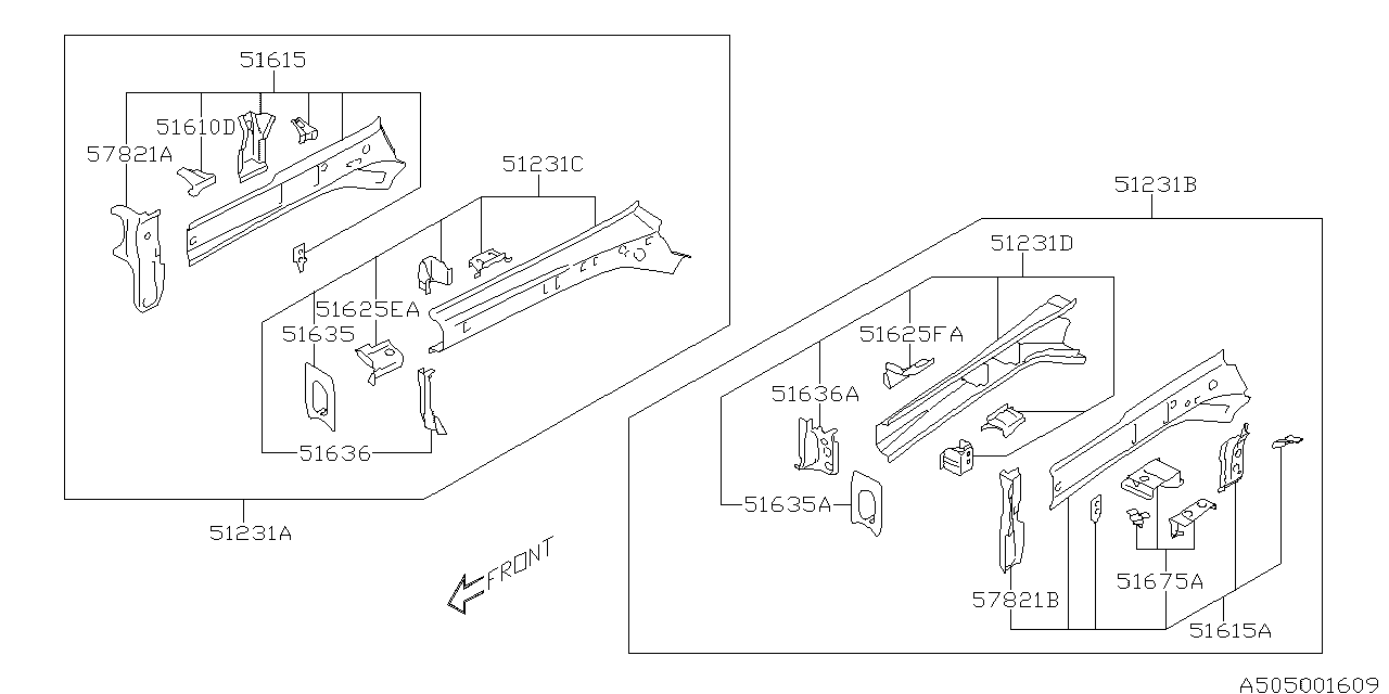 51620FL23A9P - Genuine Subaru FRAME SIDE FF COMPLETE RIGHT