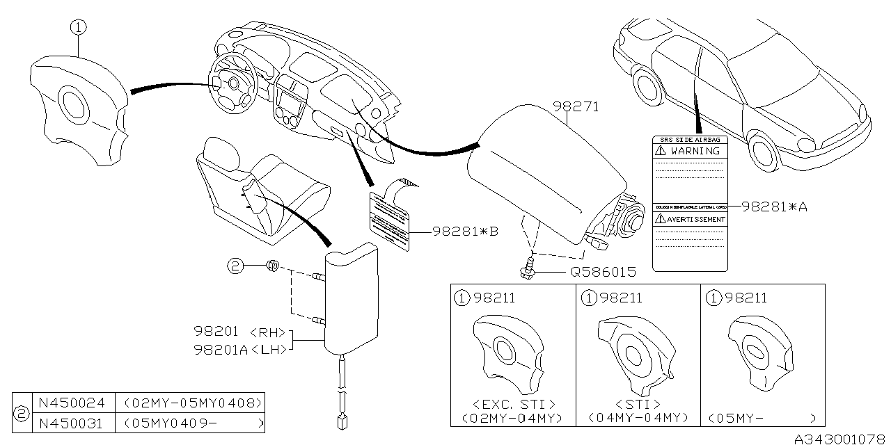 98201FE110 - Genuine Subaru AIR BAG MODULE ASSY SIDE LH