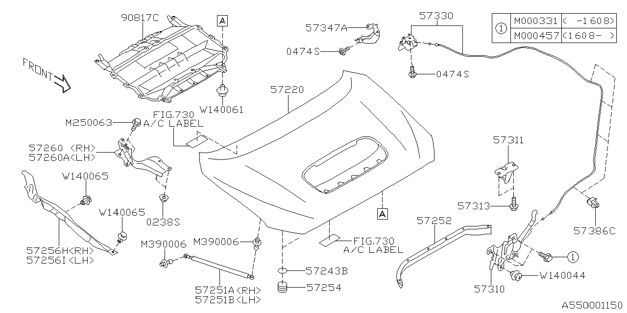 57310VA010 - Genuine Subaru LOCK ASSY FRONT HOOD LHD