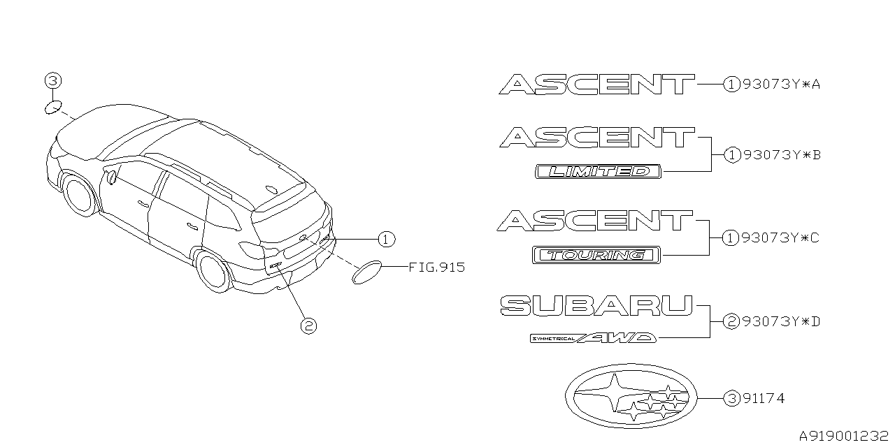 93079XC000 - Genuine Subaru LETTER MK REAR