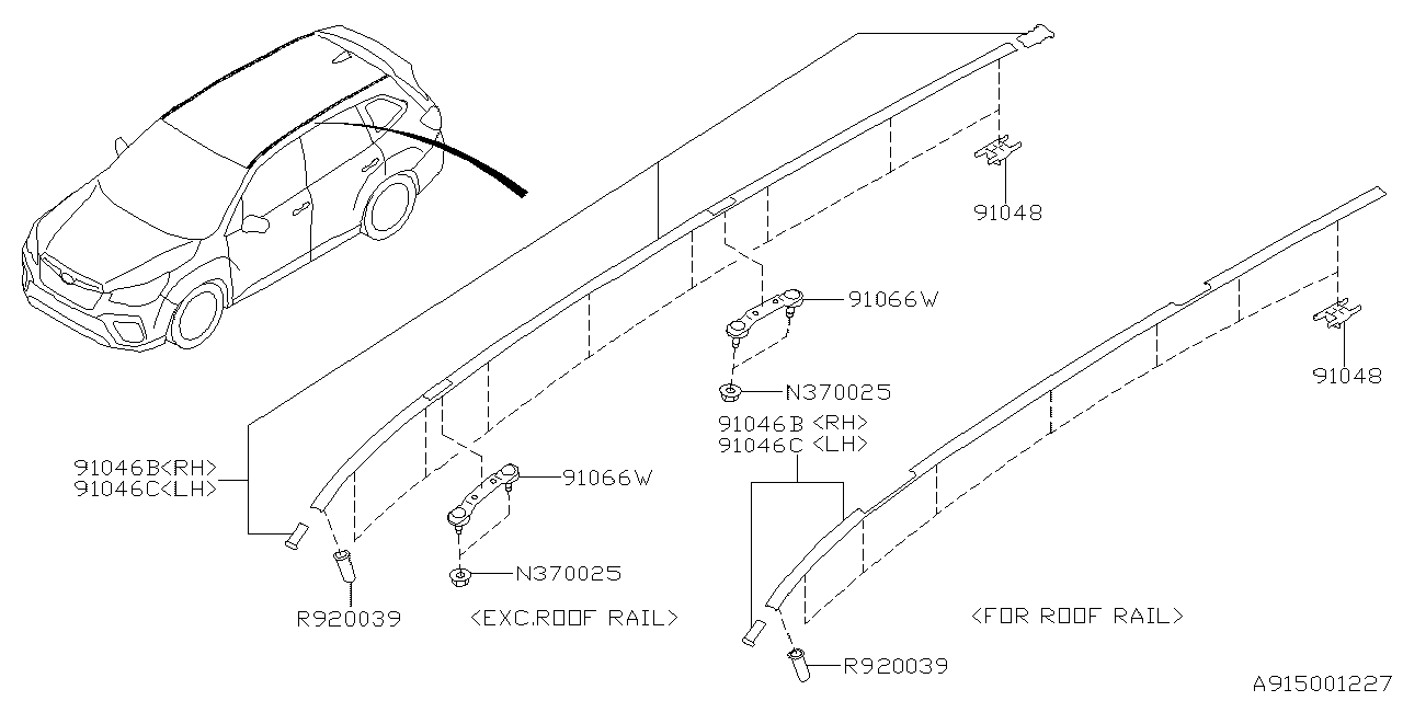 91046SJ020 - Genuine Subaru MOLDING ASSY ROOFRH