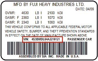 Subaru VIN - What is Subaru VIN and Locations of Subaru VIN?